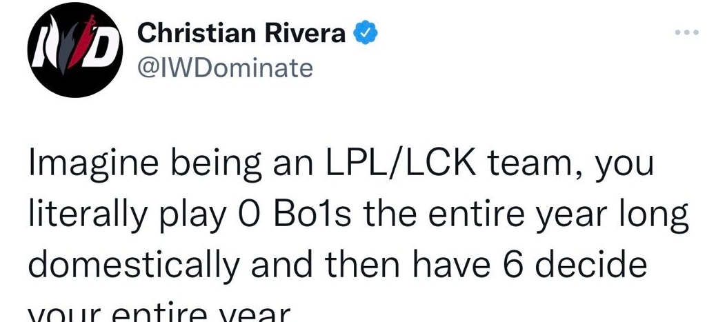 IW选手：LPL在本赛区一场bo1都不打 却要用6个bo1决定一整年